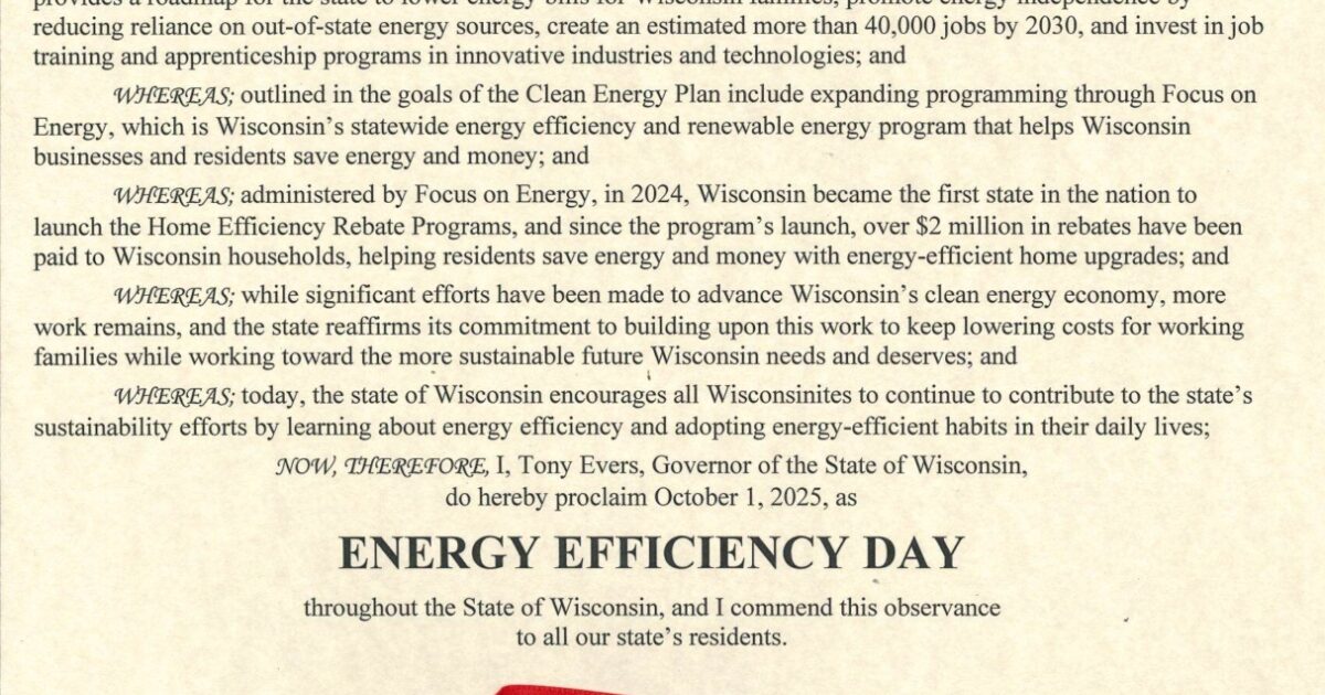 Wisconsin Marks Energy Efficiency Day 2025 | Focus on Energy